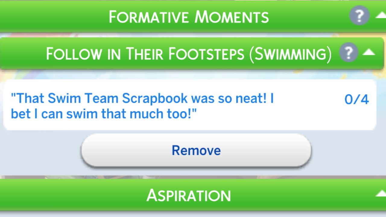 The Sims 4 Follow in Their Footsteps (Swimming) Formative Moment